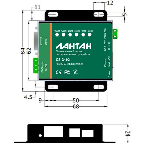 Коммуникационный сервер CS-3102 Лантан — RS232 и RS485 в Ethernet